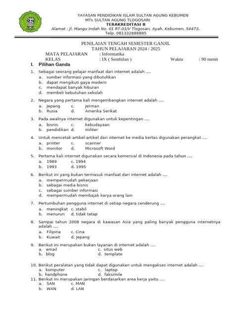 Soal Pts Informatika Kelas 9 Pdf