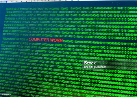 Red Inscription Computer Worm In Malicious Computer Code Written By A