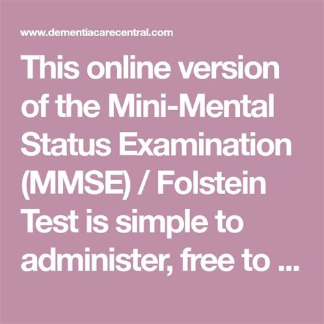 This Online Version Of The Mini Mental Status Examination Mmse Folstein Test Is Simple To
