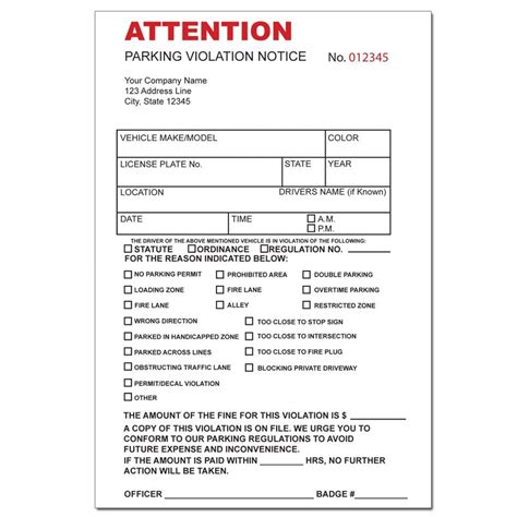 Parking Violation Ticket Template