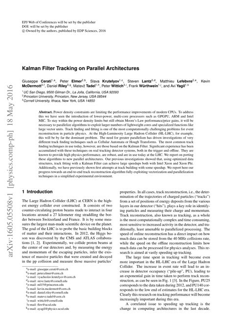 Pdf Kalman Filter Tracking On Parallel Architectures