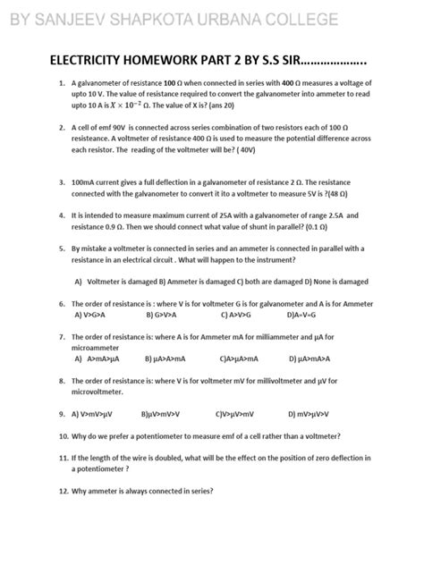 Homework Part 2 Class 12 By Ss Sir Watermark Pdf Thermocouple