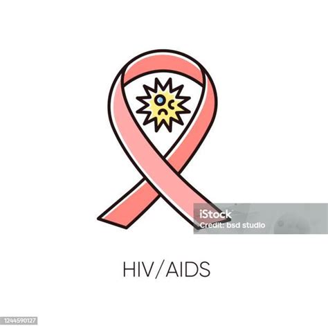 Hiv 에이즈 Rgb 색상 아이콘 인간 면역 결핍 바이러스 후천성 면역 결핍 증후군 위험한 전염병 인식 리본 및 바이러스 세포 격리 벡터 일러스트 개념에 대한 스톡 벡터