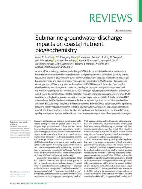 Pdf Submarine Groundwater Discharge Impacts On Coastal Nutrient