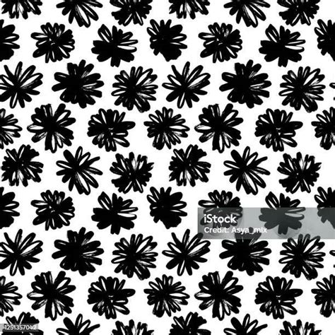 브러시 꽃 벡터 원활한 패턴 플로럴 모티프가 돋보된 손으로 그린 식물 잉크 일러스트 브러쉬로 그린 카모마일 또는 데이지 개화기에 대한 스톡 벡터 아트 및 기타 이미지