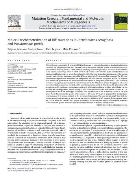 Pdf Molecular Characterization Of Rifr Mutations In Pseudomonas Aeruginosa And Pseudomonas