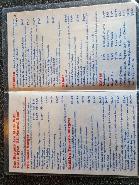 Daddios Burger Menu Updated For 2025