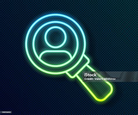 검은 색 배경에 고립 된 사람들 아이콘을 검색하기 위해 빛나는 네온 라인 돋보기 모집 또는 선택 개념 직원 및 직업 검색 벡터 개념에 대한 스톡 벡터 아트 및 기타 이미지