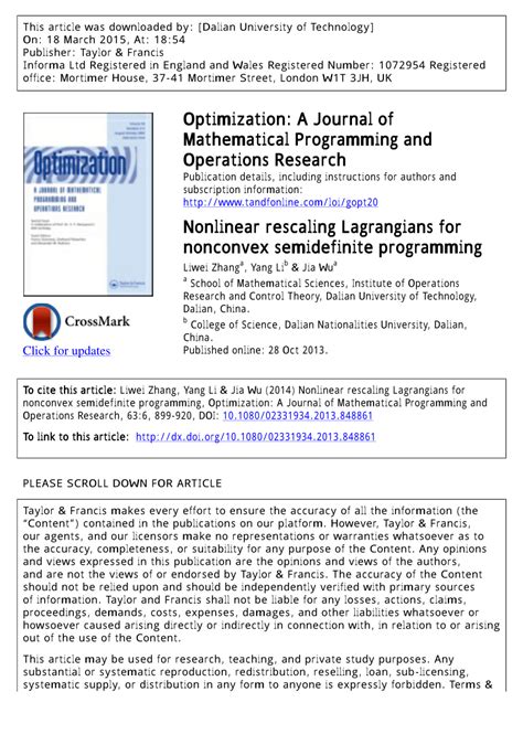 Pdf Nonlinear Rescaling Lagrangians For Nonconvex Semidefinite Programming