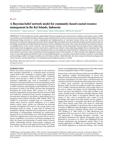 Pdf A Bayesian Belief Network Model For Community Based Coastal Resource Management In The Kei