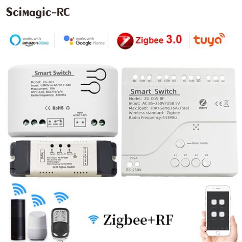 ZigBee 1 2 4CH AC DC 12V 24V 220V Tuya Smart Relay Module Remote Control Light Switch Voice