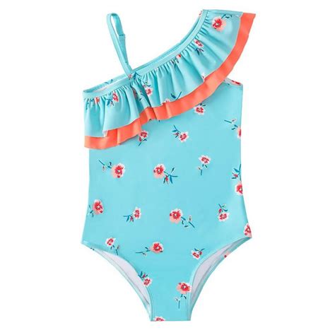 Girls One Shoulder One Piece Swimsuit Ruffle Floral Bathing Suit