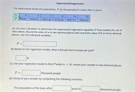 Solved Exponential Regression The Table Below Shows The