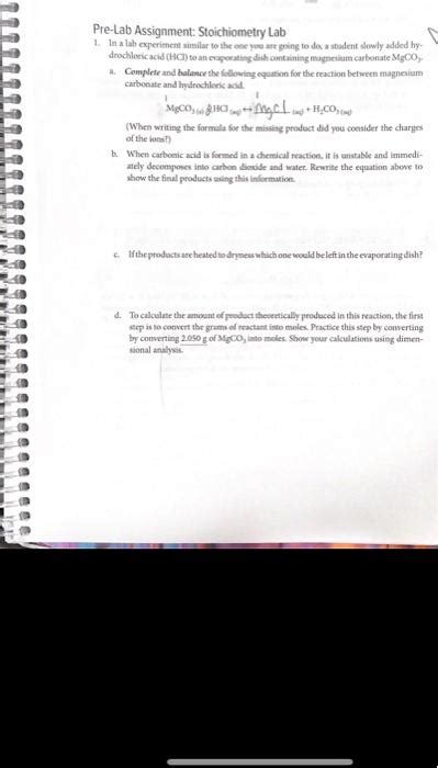 solved pre lab assignment stoichiometry lab 1 in a lab