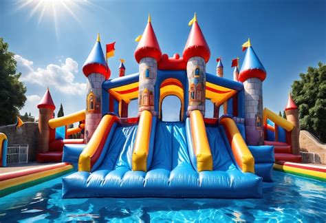 Premium Photo Inflatable Bounce Castle Playground With Slide And Pool