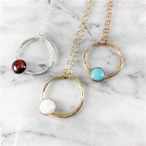 Gemstone Necklace Circle Necklace Layering Jewelry Silver Necklace
