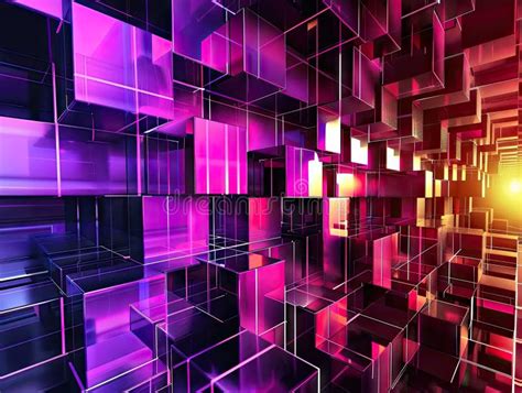 Neon Geometric Cubes In Vibrant Purple And Pink Stock Illustration Illustration Of Theme