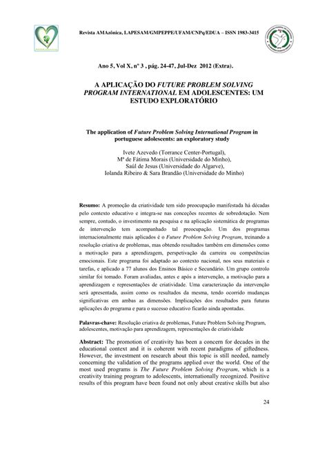Pdf A AplicaÇÃo Do Future Problem Solving Program International Em