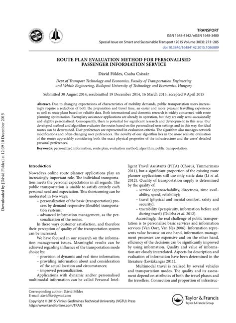Pdf Route Plan Evaluation Method For Personalized Passenger