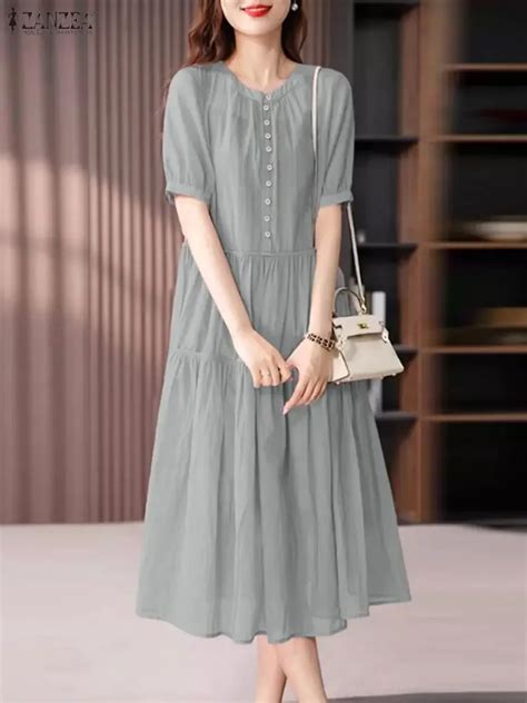 Zanzea 2026 Summer Sundress Elegant Women Short Sleeve Ol Work Dresses