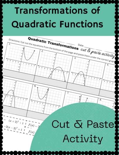 Transformations Of Quadratic Functions Cut And Paste Activity Tpt