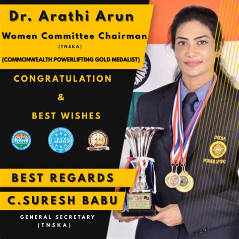 Dr Arathi Arun Women Committee Chairman Tnska Kickboxing Tamilnadu Tamilnadu State