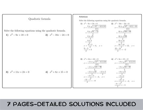 Quadratic Formula Worksheet With Solutions Teaching Resources