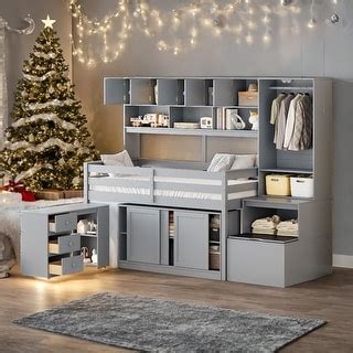 Modren Twin Size Wooden Loft Bed With Big Storage And Under Bed Desk