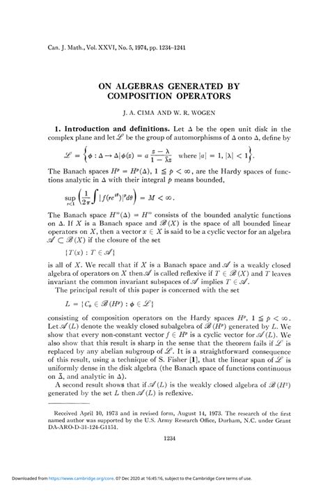 Pdf On Algebras Generated By Composition Operators