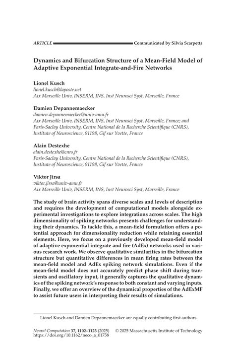 Dynamics And Bifurcation Structure Of A Mean Field Model Of Adaptive