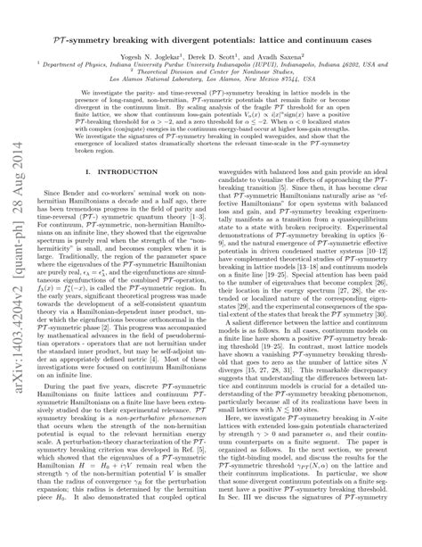 Pdf Pt Symmetry Breaking With Divergent Potentials Lattice And
