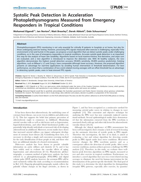 Pdf Systolic Peak Detection In Acceleration Photoplethysmograms