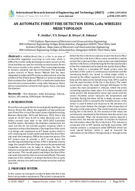 Pdf Irjet An Automatic Forest Fire Detection Using Lora Wireless