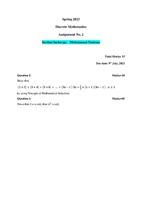 Assignment 2 Section Incharge Muhmmad Nadeem Network Modeling And