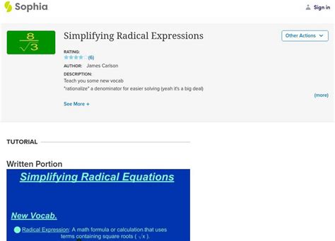 Sophia Simplifying Radical Expressions Unit Plan For 9th 10th Grade Lesson Planet
