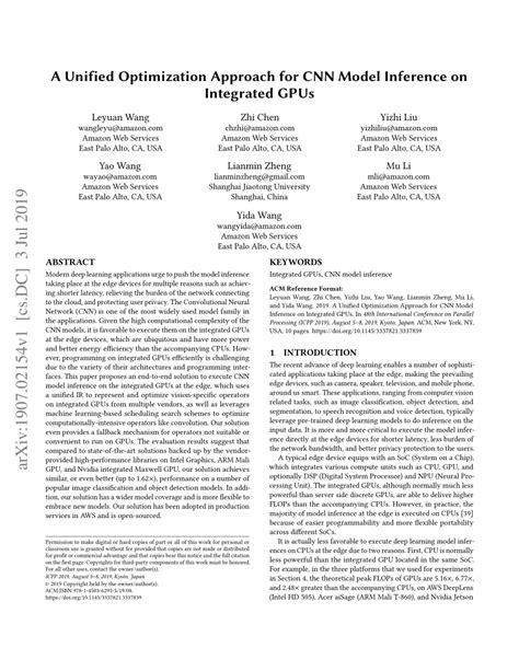 Pdf A Unified Optimization Approach For Cnn Model Inference On Integrated Gpus