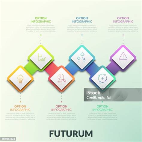 지그재그로 배열 된 얇은 선 아이콘 여섯 흰색 종이 사각형 요소 목표 달성에 대한 연속 단계의 개념입니다 6에 대한 스톡 벡터 아트 및 기타 이미지 Istock
