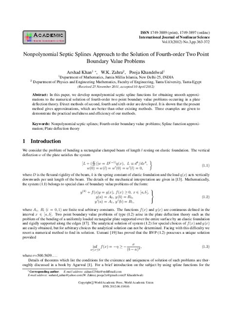 pdf nonpolynomial septic splines approach to the solution of fourth