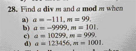 Solved Find A Div M And A Mod M When Chegg
