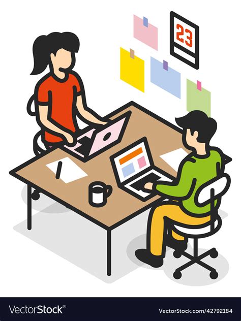 Isometric People Working Together Team Workplace Vector Image