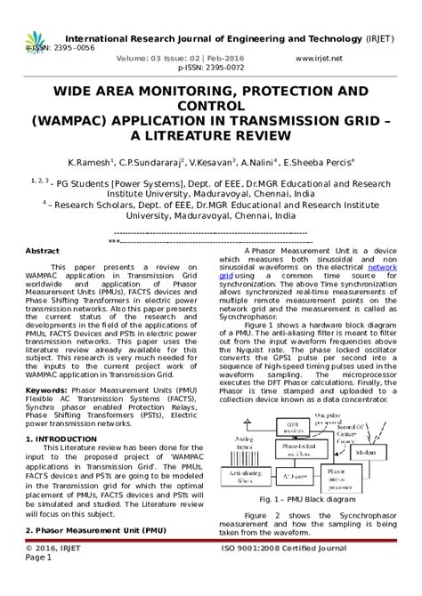 Doc Wide Area Monitoring Protection And Control Wampac Application In Transmission Grid A