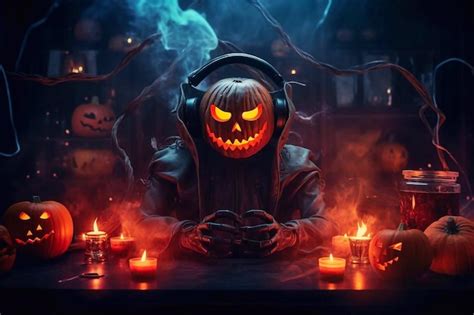 Premium Ai Image Halloween A Scary Dj In A Hood Plays Music In A Club