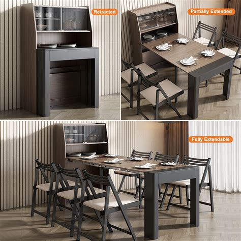 Modern Extendable Dining Table With Storage Rectangle Sideboard Glass