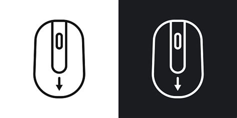 Scroll Down Computer Mouse Vector Icon In Thin Black And White Colors Stock Illustration