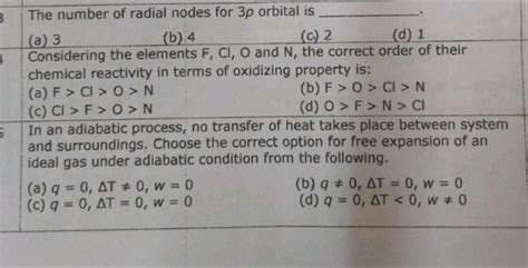 The Number Of Radial Nodes For 3p Orbital Is A 3b 4c 2d 1c