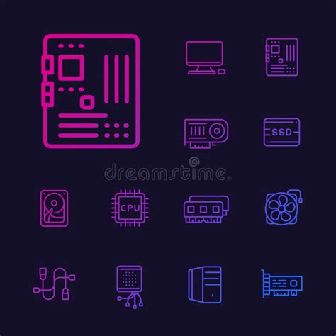 Computer Hardware Icons Pc Components Stock Illustrations 206