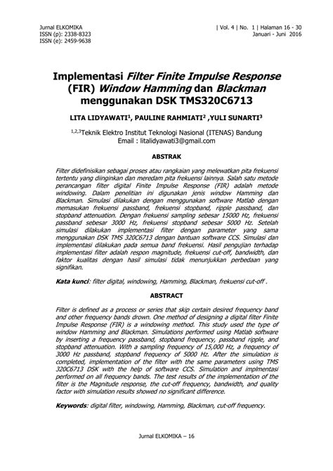pdf implementasi filter finite impulse response fir window hamming