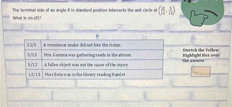 solved the terminal side of an angle θ in standard position intersects