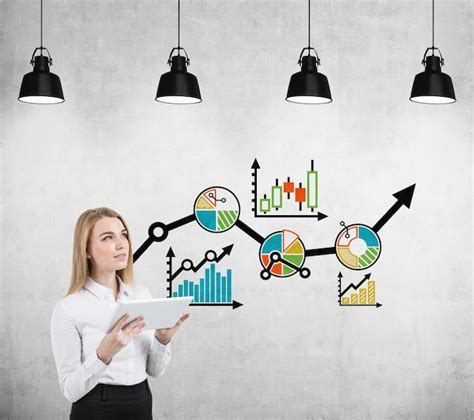 Premium Photo Front View Of A Woman With A Tablet And Colorful Graphs