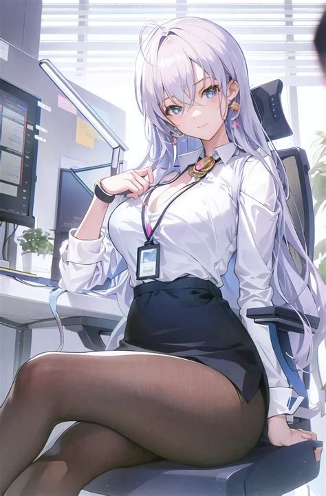 Anime Girl Sitting In A Chair With A Computer And A Monitor Seaart Ai